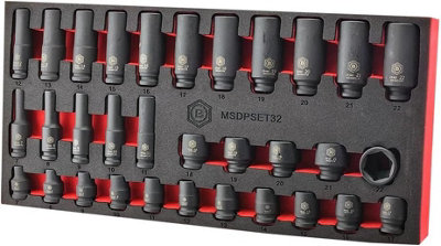 Britool Hallmark 32pc Standard & Deep Impact Socket Set (6-Point) 7 ...