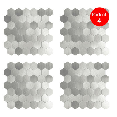 Britwall Large Silver HexaStyle Peel and Stick Metal Splashback 290 x ...