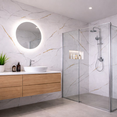 Britwall PVC Shower Panels Pack of 3 Carrara Marble Gold Vein ...