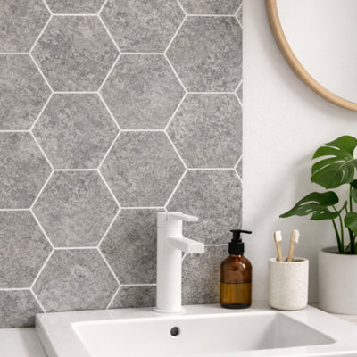 Britwall PVC Shower Panels Pack of 3 Dark Grey Hexagon Waterproof ...