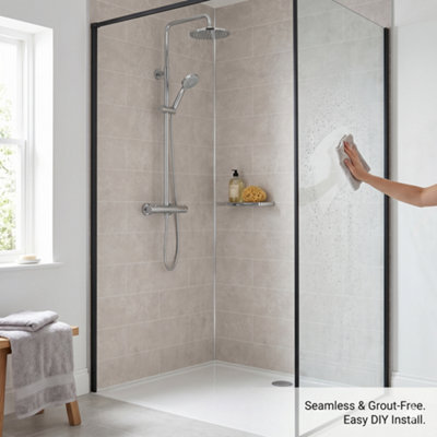 Britwall PVC Shower Panels Pack of 3 Light Grey Brick Design 2400 x ...