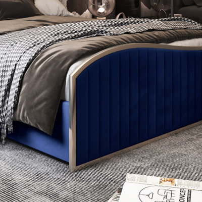 Brixton Upholstered Soft Velvet Metal Bed Frame - Blue