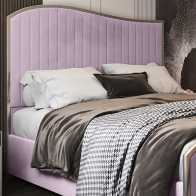 Brixton Upholstered Soft Velvet Metal Bed Frame - Pink