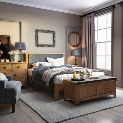 Broadway Oak 6ft Super King Size Bed Frame with Fabric Headboard - By ...