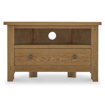 Broadway Oak 90cm Corner TV Unit - Fully Assembled By Roseland Furniture