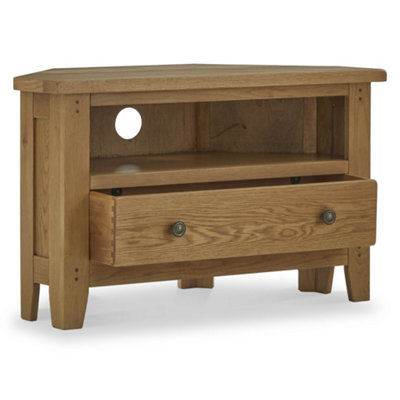 Broadway Oak 90cm Corner TV Unit - Fully Assembled By Roseland Furniture