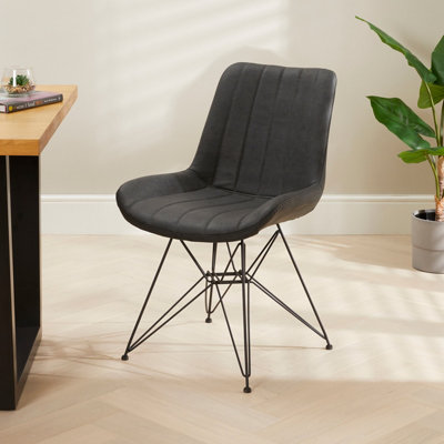 Brogan Charcoal Faux Suede Leather Dining Chair - Charcoal Faux Suede ...