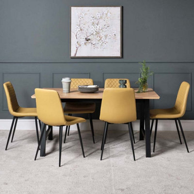 Bromley Dining Table 160cm 6 Ripley Dining Chairs - Mustard | DIY at B&Q