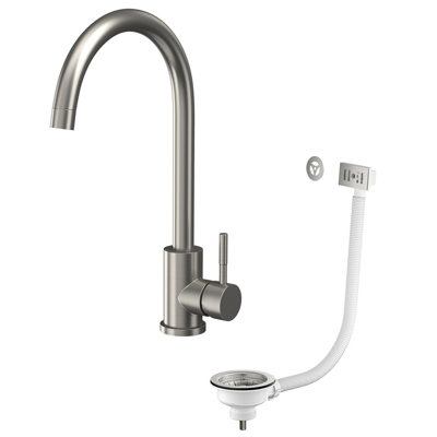 Bronx Brushed Stainless Steel Mono Kitchen Tap with Waste and Overflow ...