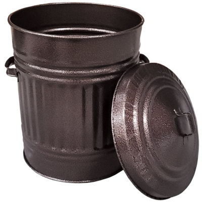 Bronze Metal Bin with Lid Retro Style 46cm Steel Dustbin Feed Ash Bin - 30L