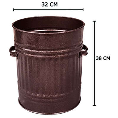 Bronze Metal Bin with Lid Retro Style 46cm Steel Dustbin Feed Ash Bin - 30L