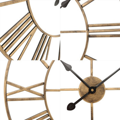 Bronze Metal Wall Clocks Round Silent Roman Numeral Clocks for Living ...
