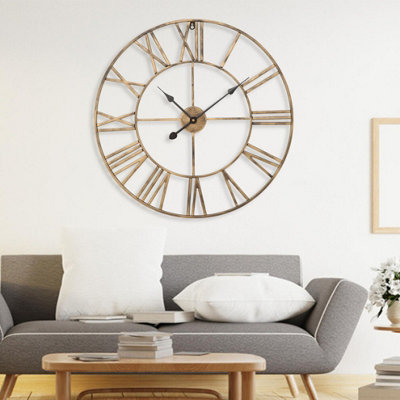 Bronze Metal Wall Clocks Round Silent Roman Numeral Clocks for Living ...