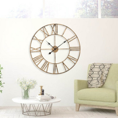 Bronze Metal Wall Clocks Round Silent Roman Numeral Clocks for Living ...