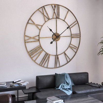 Bronze Metal Wall Clocks Round Silent Roman Numeral Clocks for Living ...