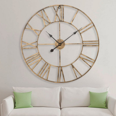 Bronze Metal Wall Clocks Round Silent Roman Numeral Clocks for Living ...