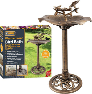 Bronze Ornamental Free Standing Bird Bath Pedestal Style Outdoor Garden Strong Durable Wildlife ...