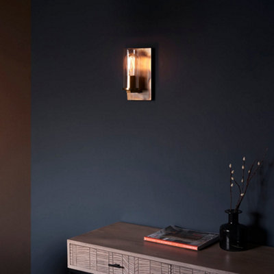 Bronze Patina Plate Wall Lamp Light & Clear Glass Shade - Dimmable LED ...