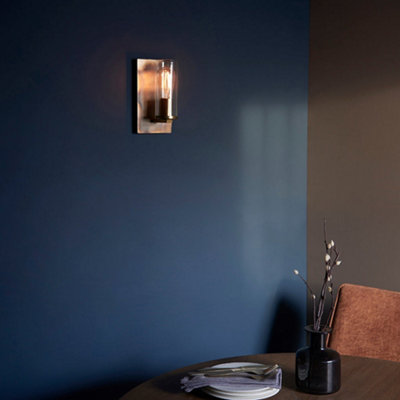 Bronze Patina Plate Wall Lamp Light & Clear Glass Shade - Dimmable LED ...