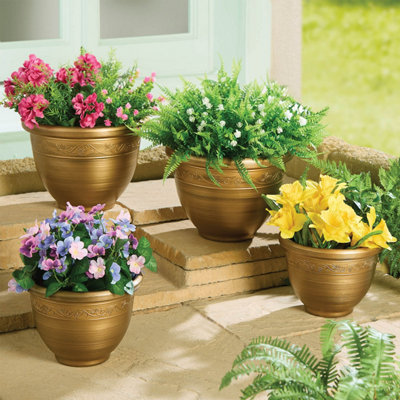 Bronze Planters, Set of 4 Classical Design Plant Pots, Lightweight ...