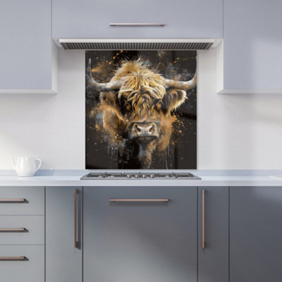 BRONZE SPLASHART HIGHLAND COW KITCHEN SPLASHBACK