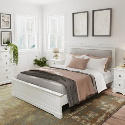 Brooklea Padded Headboard Double Bed Frame White Pine with MDF Bedstead