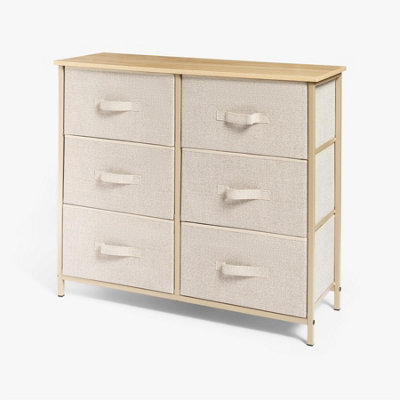 Brooklyn 6 Chest of Canvas Drawers Storage Organiser with Wood Top