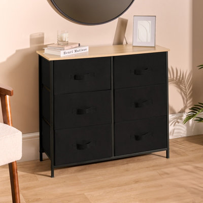 Brooklyn 6 Chest of Canvas Drawers Storage Organiser with Wood Top