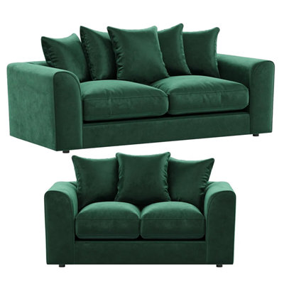 Brooklyn Plush Velvet Fibre Fabric Sofa Set 3 and 2 Seater sofa Green