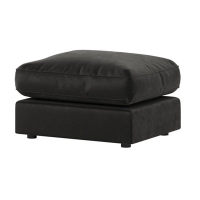Brooklyn Plush Velvet Fibre Filled Black Footstool Sofa Accessory