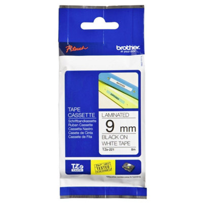 Brother TZe-221 Labelling Tape Cassette, 9 mm (W) x 8 m (L), Laminated ...