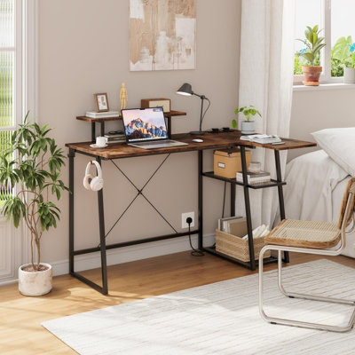 Brown 120CM L Shaped Desk with Power Outlet