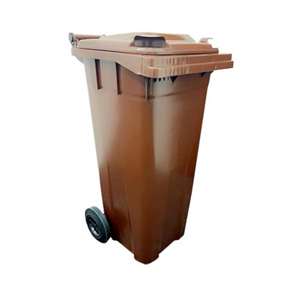 Brown 240L Standard Sized Outdoor Recycling Wheelie Bin With Rubber ...