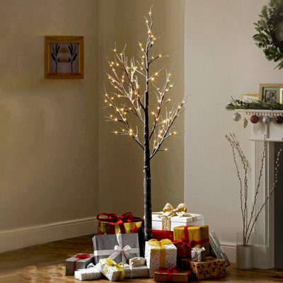 Brown 4ft Christmas Pre-Lit LED Twig Tree - White Snow Birch Outdoor or ...