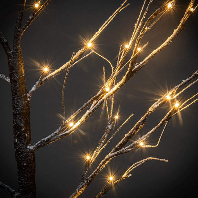Brown 4ft Christmas Pre-Lit LED Twig Tree - White Snow Birch Outdoor or ...