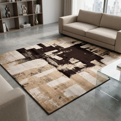 Brown Abstract Pattern Rug Soft Carpet For Living Room Bedroom Modern ...