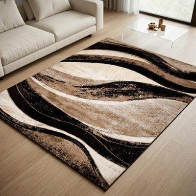 Brown Abstract Wave Pattern Rug Soft Floor Carpet For Living Room ...