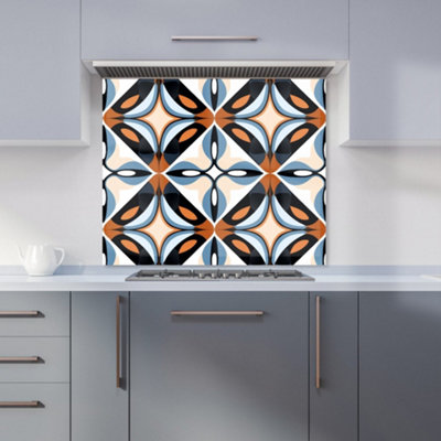 Brown And Blue Geometric Pattern Premium Glass Kitchen Splashback ...