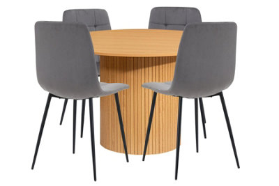 Brown Axel Round Fluted Dining Table with 4 Chairs Birlea
