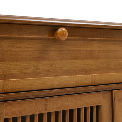 Brown Bamboo Entryway Storage Shoe Cabinet with Bench