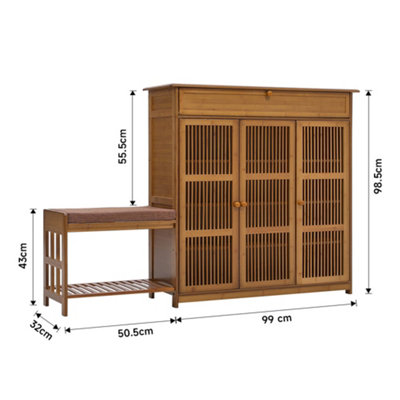 Brown Bamboo Entryway Storage Shoe Cabinet with Bench