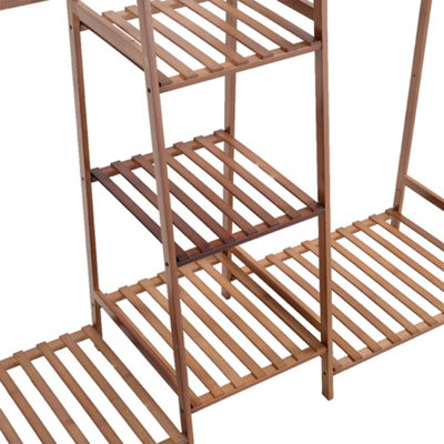 Brown Bamboo Trapezoid Clothes Rack Clothes Hanging Rack Stand with 5 ...