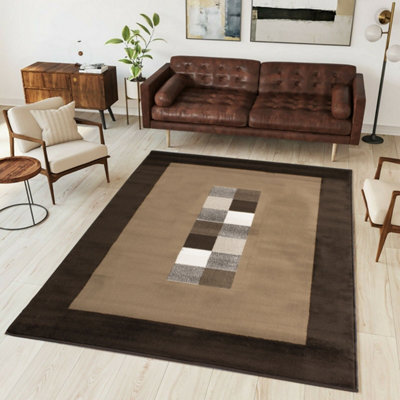 Brown Bordered Geometric Living Room Rug 190x280cm | DIY at B&Q