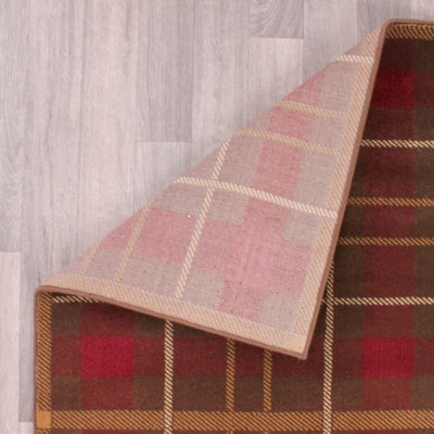 Brown Chequered Modern Tartan Easy to Clean Chequered Rug For Dining ...