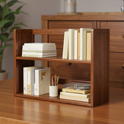 Brown Double-layer Bamboo Desktop Storage Rack Bookshelf 50cm(W) x 20cm ...