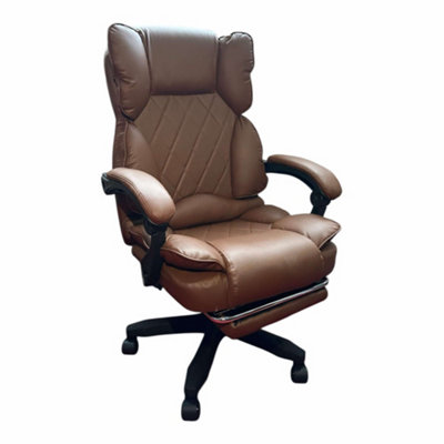 Brown Executive Leather Office Chair Diamond Stitches