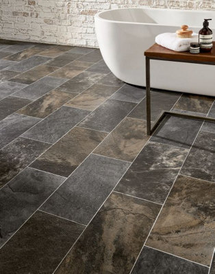 Brown Grey Stone Effect Anti Slip Vinyl Flooring For LivingRoom Kitchen 2.3mm Vinyl Sheet
