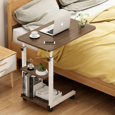 Brown Height-Adjustable(68-83cm) Mobile Desk with Storage Shelf and Brakes