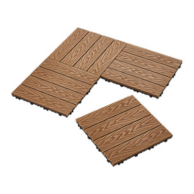 Brown Interlock Click Deck Tiles Set in Durable Natural Wood Grain ...