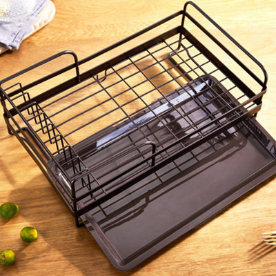Brown Kitchen Dish Drainer Rack Dish Drying Rack with Removable Drip Tray